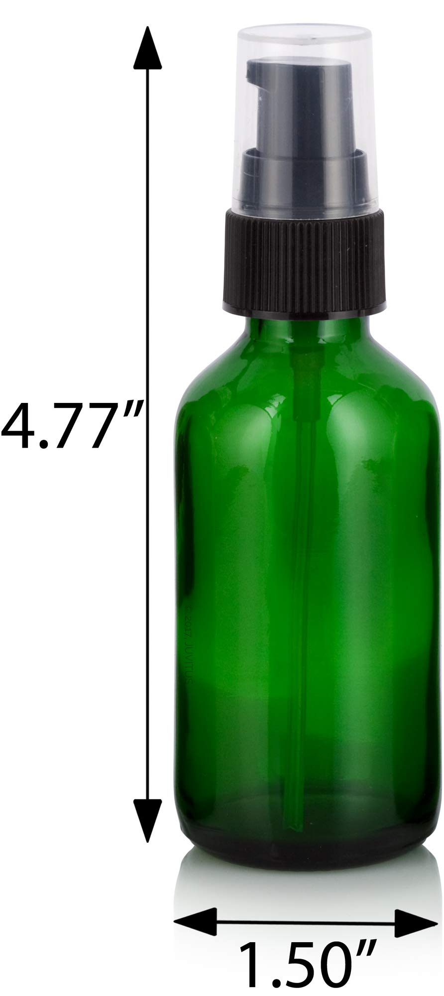 JUVITUS 2 oz / 60 ml Green Glass Boston Round Black Treatment Pump Bottle (12 Pack) + Funnel