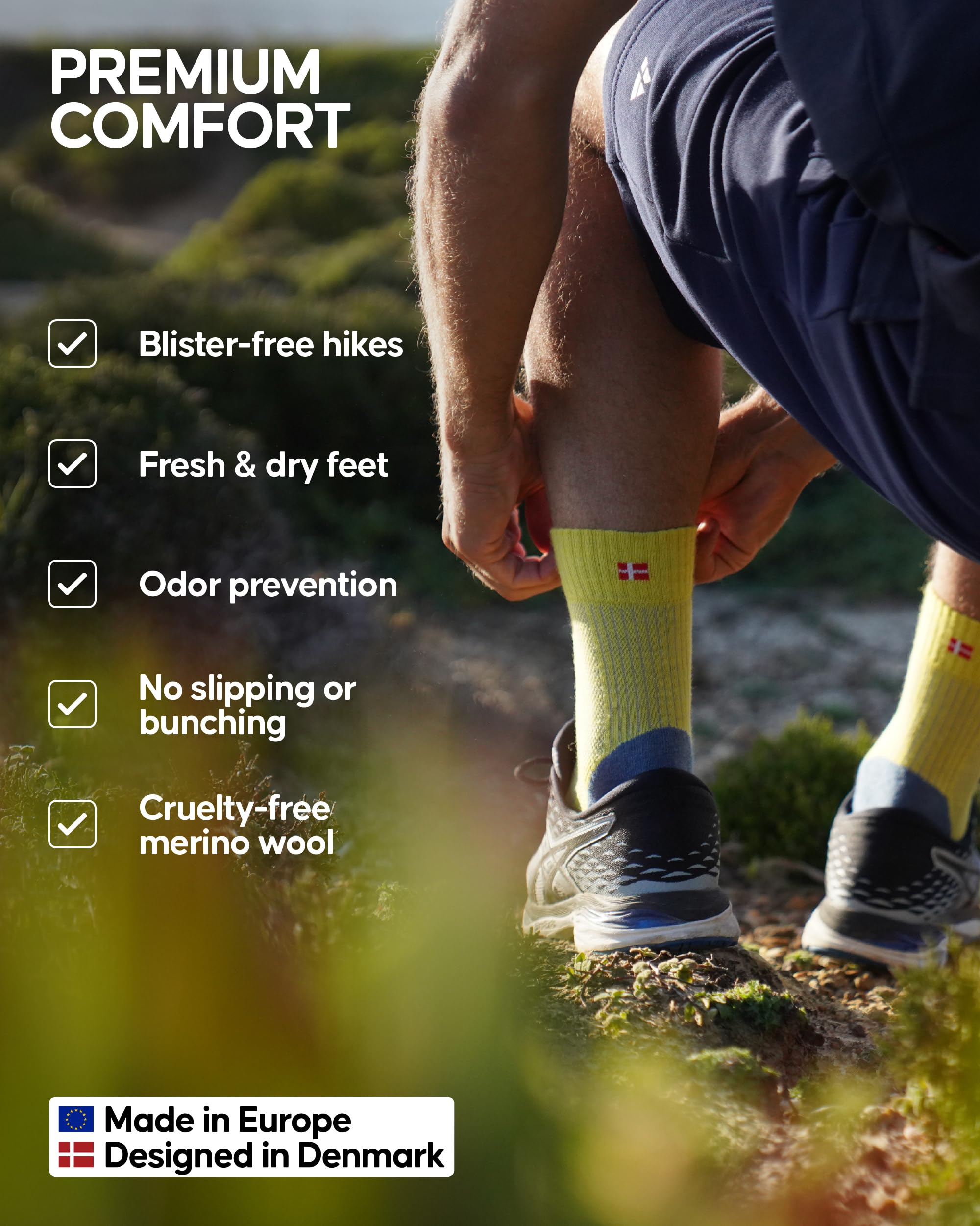 DANISH ENDURANCE Merino Wool Light Hiking Socks, Cushioned & Moisture Wicking Hiking Socks, Men, Women & Kids, 3 Pack