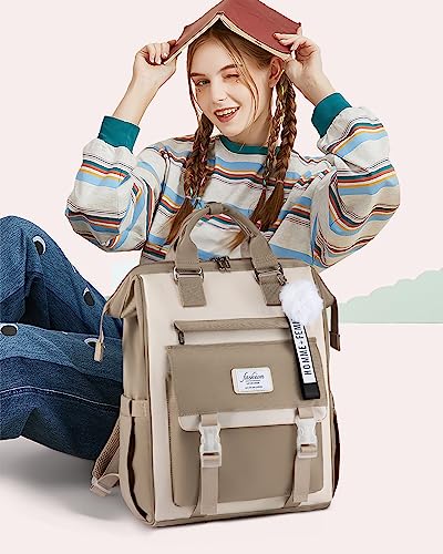 LOVEVOOK Laptop Backpack for Women,15.6 Inch College Backpack,Light Weight Travel Backpack Waterproof Casual Daypack Computer Backpack fits Travel Work Casual(Coffee&Beige)