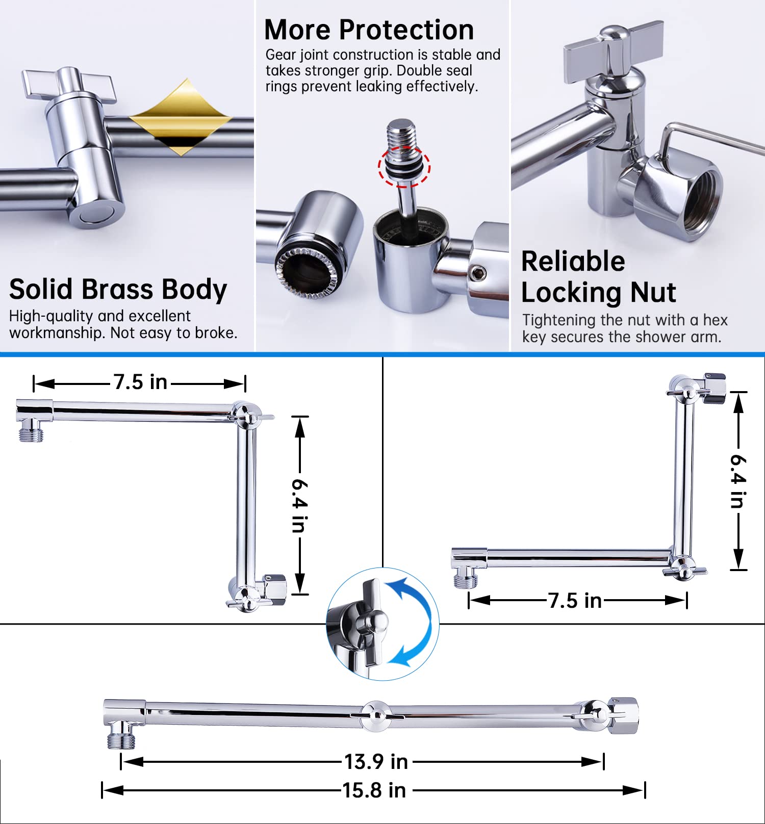 G-Promise All Metal 12 Inch Rainfall Shower Head with Handheld Spray Combo| 3 Settings Diverter|Adjustable Extension Arm with Lock Joints |71 Inches Stainless Steel Hose (Chrome)