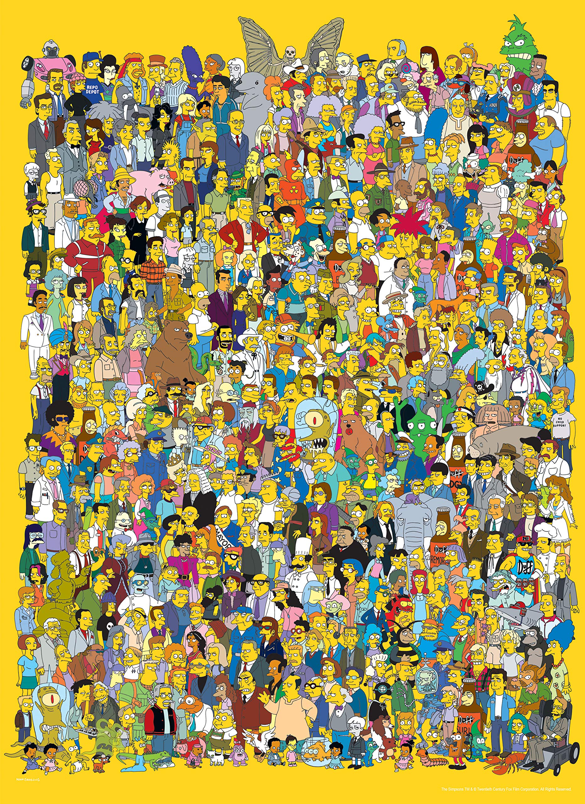 USAOPOLY The Simpsons Cast of Thousands 1000 Piece Jigsaw Puzzle | Officially Licensed Simpsons Merchandise | Collectible Puzzle Featuring Favorite Simpsons Characters from 20th Century Fox, Yellow