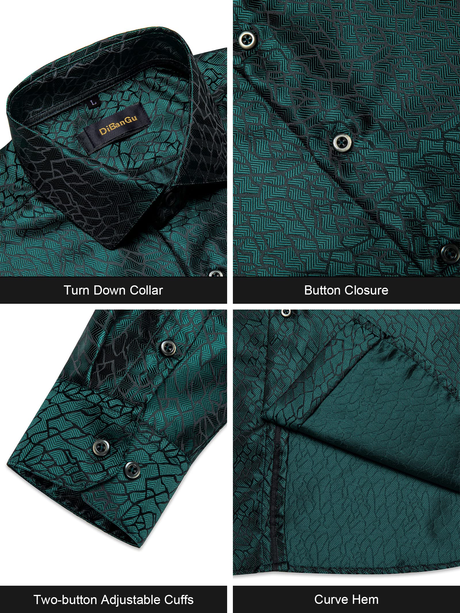 DiBanGu Mens Emerald Green Dress Shirts Long Sleeve Casual Button Down Green Shirts for Party Wedding