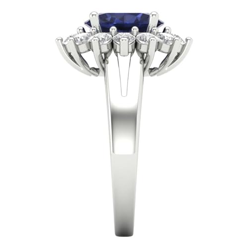 Clara Pucci 2.36 ct Oval Cut Solitaire Halo Genuine Simulated Blue Sapphire Engagement Promise Anniversary Bridal Ring 18K White Gold 6.5