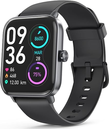 Hoowel Smart Watch for Men and Women - Alexa Built-in Smartwatch with Heart Rate, Sleep and Blood Oxygen Monitor,24/7 Heart Rate Auto Image Correction, Portable Smartwatch Dynaudio Speakers (Black)