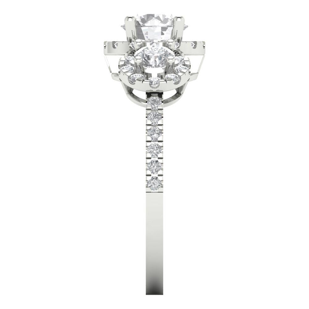 Clara Pucci 1.75 ct Round Cut Halo Solitaire 3 stone Moissanite Designer Anniversary Bridal Engagement Ring 14k White Gold