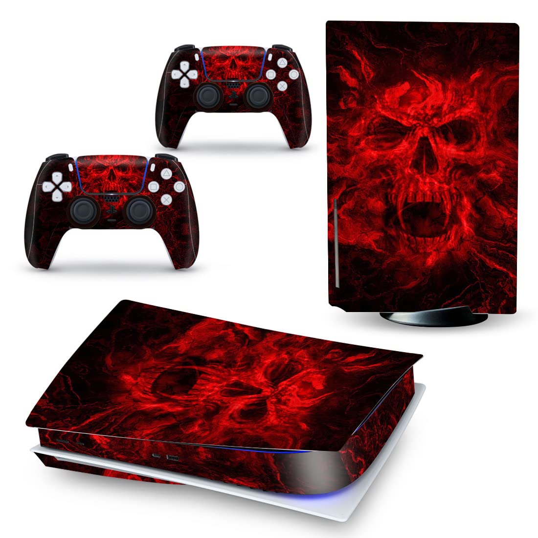 Full Body Vinyl Skin Stickers Wrap Decals Cover for PS5 Disc Edition Console & Controllers (Red Grimace)