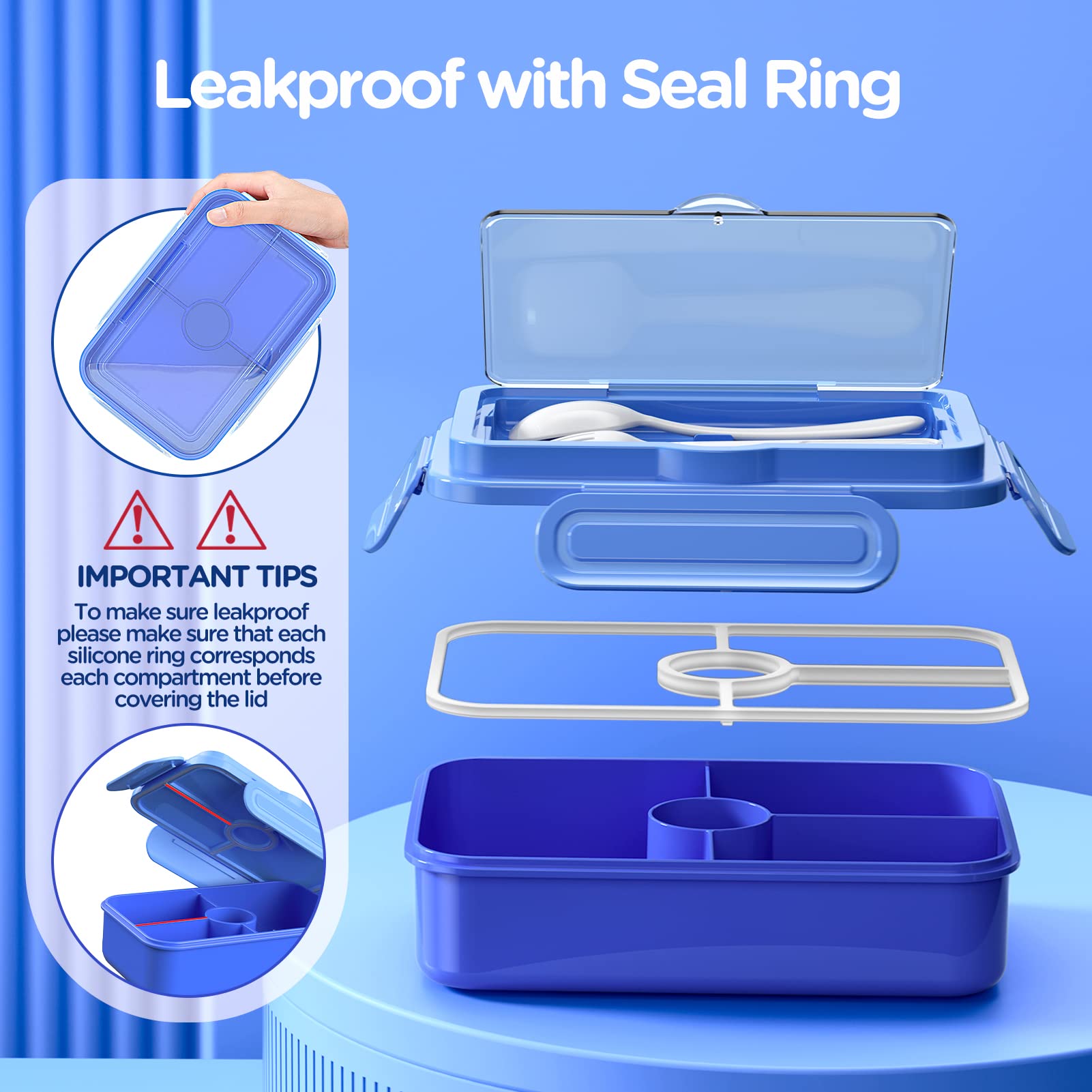 DaCool Blue Lunch Box for Kids, 7.5 Cups, BPA Free, Microwave, Dishwasher and Freezer Safe
