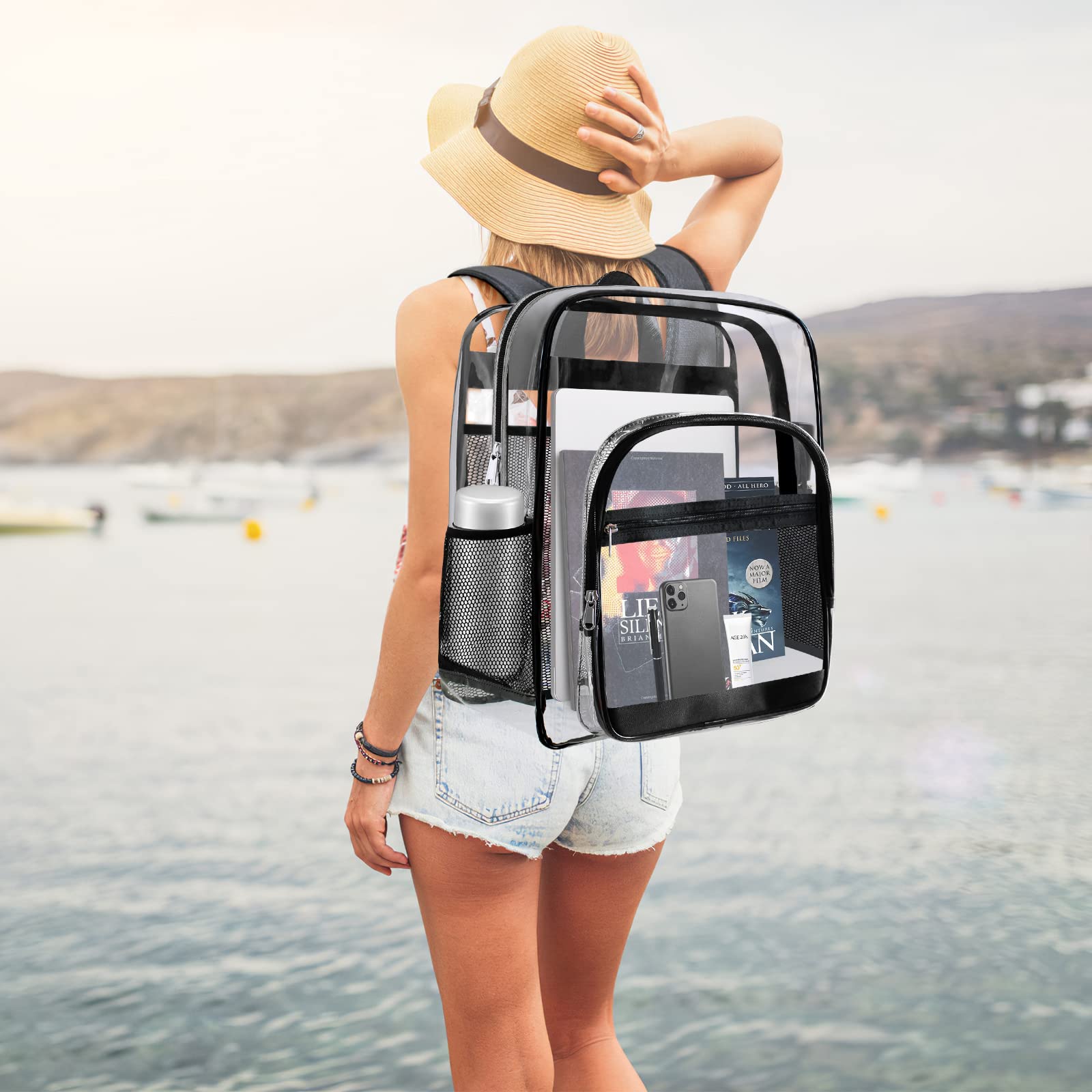 Clear Backpack, Large Backpack,Heavy Duty Sturdy Shape Transparent Backpack (B-Clear)