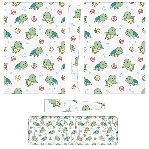 Cute Turtle and Ball Full Protective Skin Cover Design Wrap Decal Sticker Compatible with PS5 Digital Edition Console and Controller