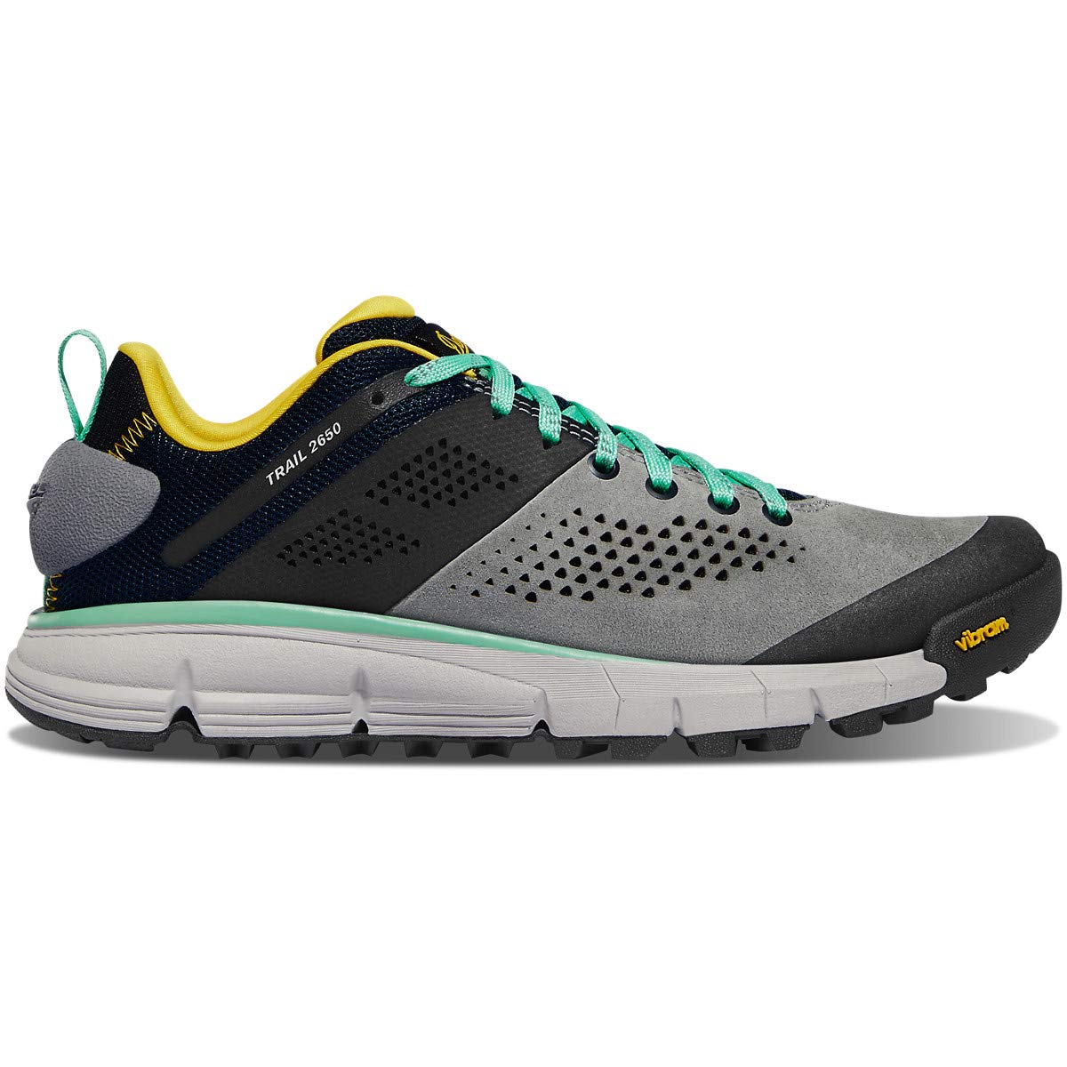 Danner Trail 2650 3โ Hiking Shoes for Women - Durable Suede & Textile Upper with Breathable Mesh Lining, OrthoLite Footbed & Vibram Traction Outsole, Gray/Blue/Spectra Yellow - 6 M