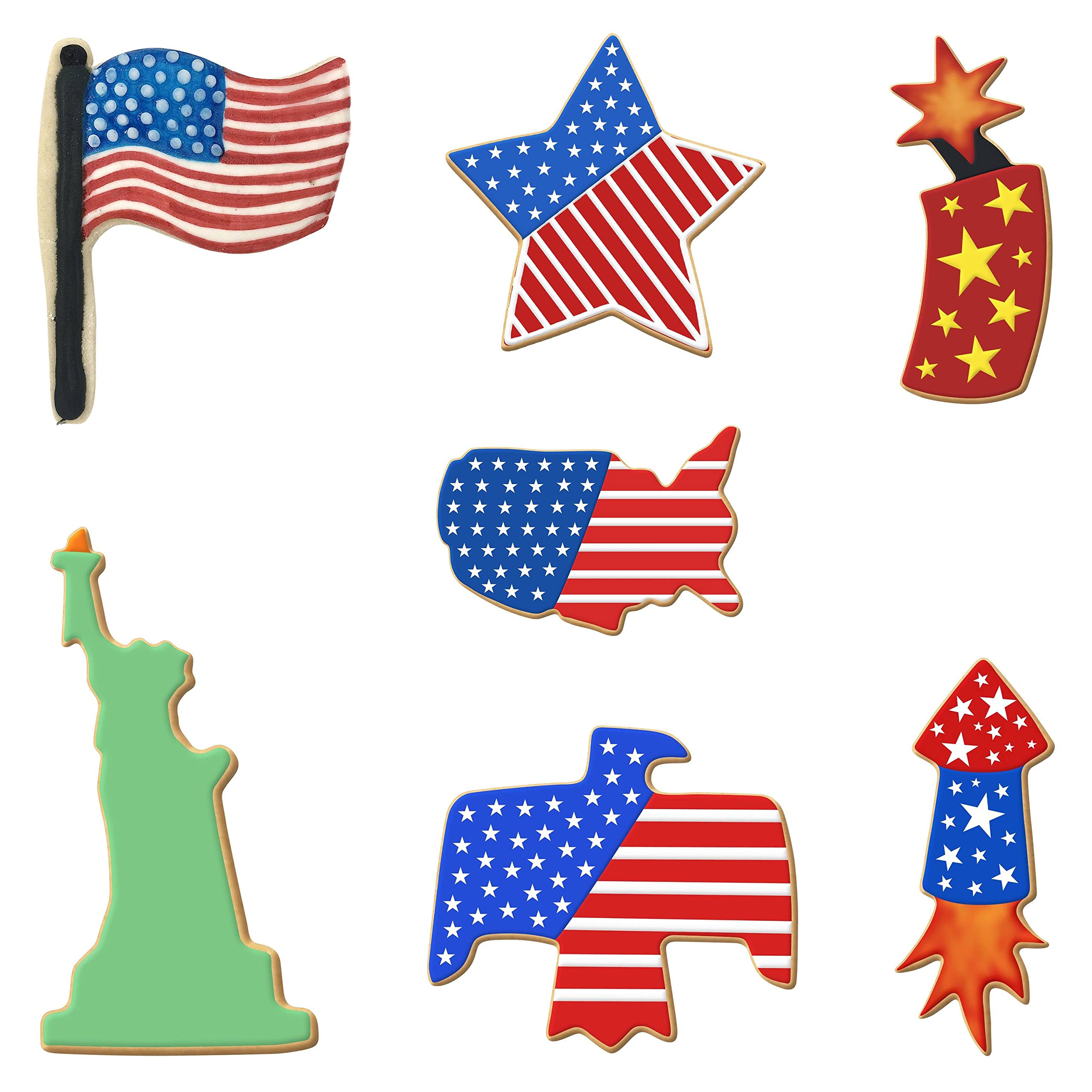 Foose Cookie Cutters Patriotic 7 Pc Set with Recipe Card, Made in USA