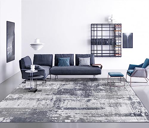 OMERAI Washable Rug 4'x6' Abstract Machine Washable Rugs Ultra-Thin Area Rugs for Living Room Non Slip Stain Resistant Modern Carpet for Bedroom Dining Room Office Kitchen Grey Rug Washable (Grey)