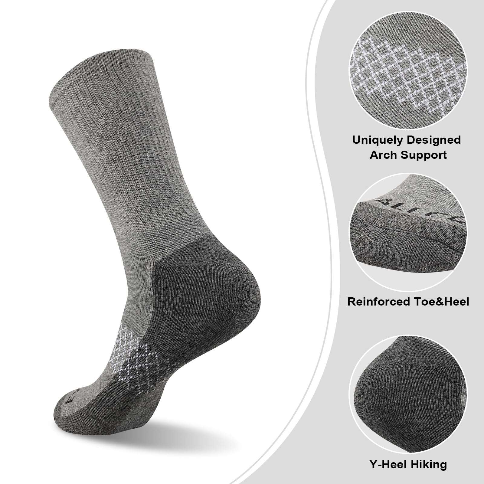 eallco Mens Crew Socks Athletic Work Calf Socks Running Long Socks With Cushioned Sole 6 Pairs