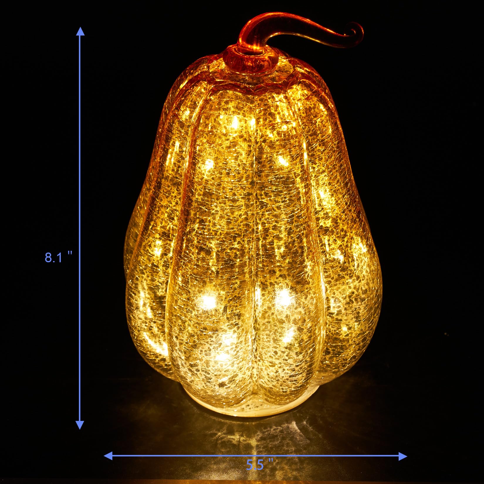 Lamris Pumpkin Decor Mercury Glass Pumpkin Lights Cracked 8 Inches Fall Table Centerpiece Farmhouse Autumn Home Thanksgiving Decorations