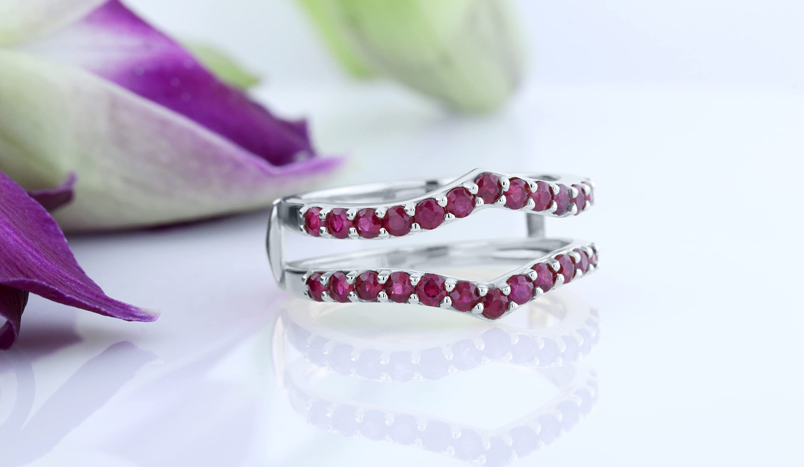 Dazzlingrock Collection Round Ruby Double Guard Wedding Band Enhancer Ring for Women in 14K White Gold, Size 8