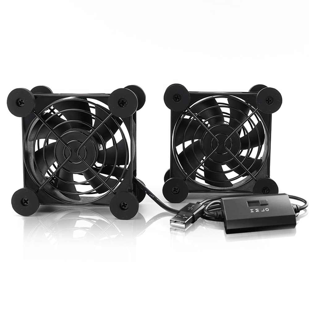 GOCKUAP USB Computer Cooling Fan - 80mm Quiet Dual PC Fan 5V with Speed Control for Flat Panel TV AV Receiver Router DVR PlayStation Xbox Cabinet Cooler