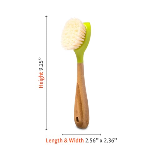 Full Circle Be Good Bamboo Handle Dish Brush β Sustainable Kitchen Cleaning with Tough Bristles - Natural Dish Scrubber & Cast Iron Cleaner - Long Handle Brush for Dishes, Pots, and Pans, Green