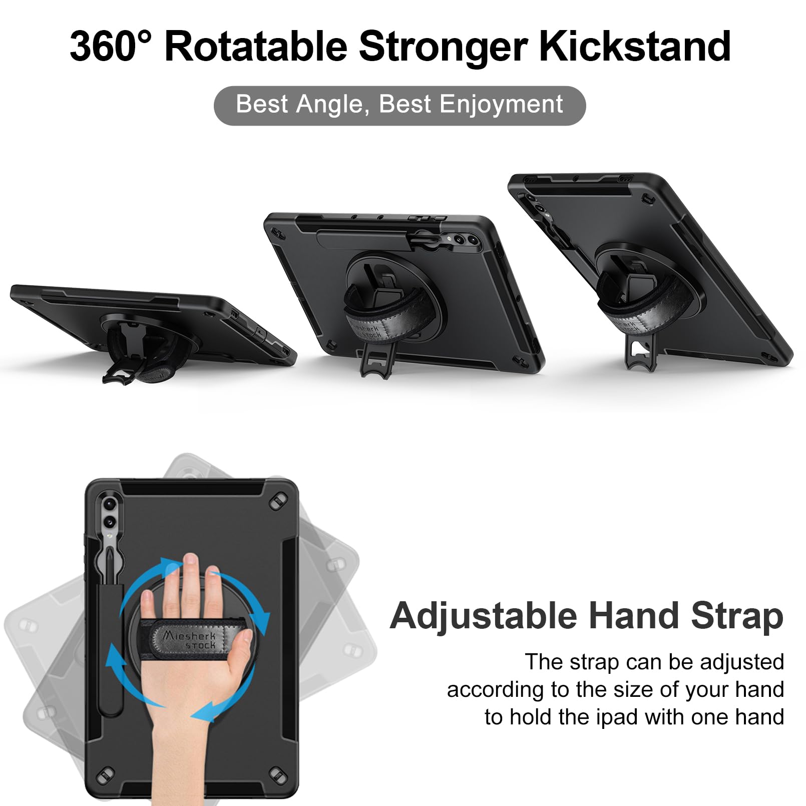 Case for Samsung Tab S9 Plus 2023: Miesherk Stock Heavy Duty Rugged Military Grade Shockproof Case for Galaxy Tab S9 Plus 12.4 Inch 2023 W/360° Stand - Handle - Shoulder Strap - S-Pen Holder - Black