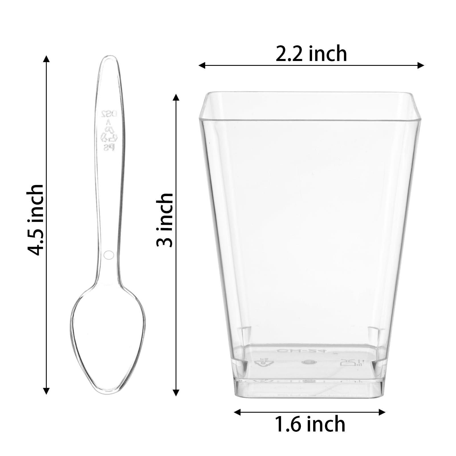 Hiasobre 50Pack 5oz Square Plastic Dessert Cups with Spoons, Reusable Clear Parfait Appetizer Cups, Mini Party Trifle Shooter Serving Cups, Dessert Shot Glasses for Tasting