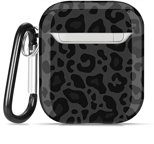 Leopard Airpods Case for Women, Olytop Cute Cheetah Print Airpod Case Cover for Apple AirPods 2&1 Charging Case, Shockproof Protective Cover Skin Shell Girls with Keychain- Black/Grey Leopard