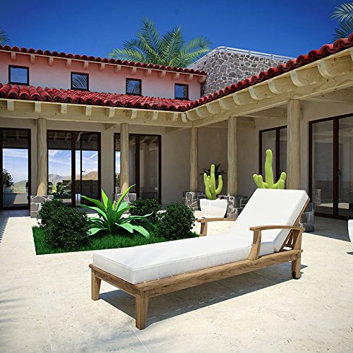 Modway Marina Premium Grade A Teak Wood Outdoor Patio Chaise Lounge Chair in Natural White