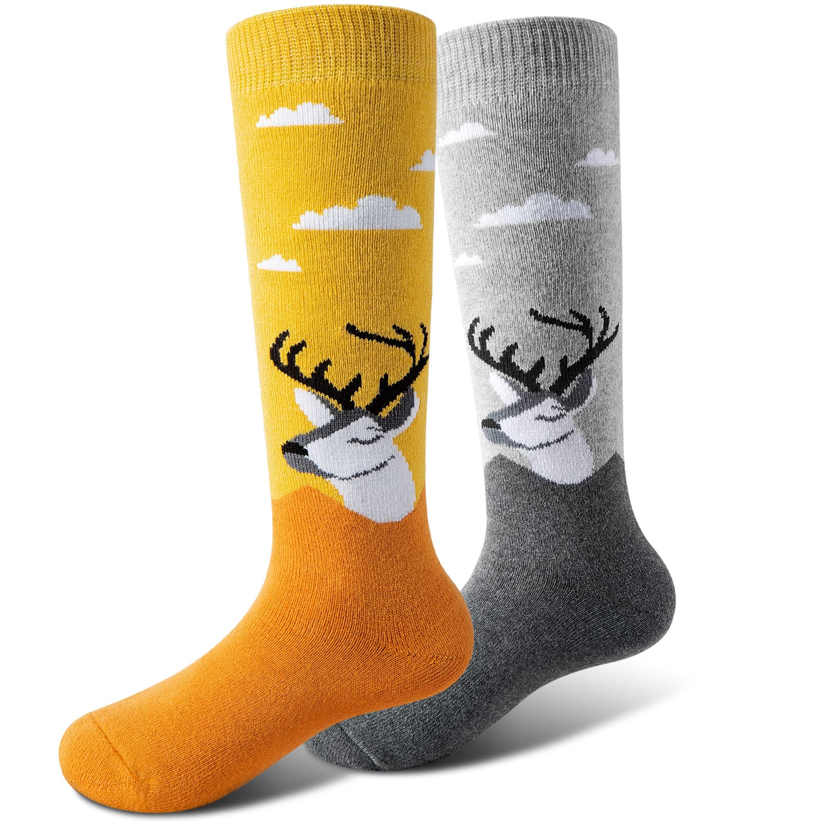 Cimkiz Ski Socks Kids School Clothes Winter Warm Thermal Snow For Boys Girls(2pack /3pack) (2-pack(yellow+gray), Medium(10-13))