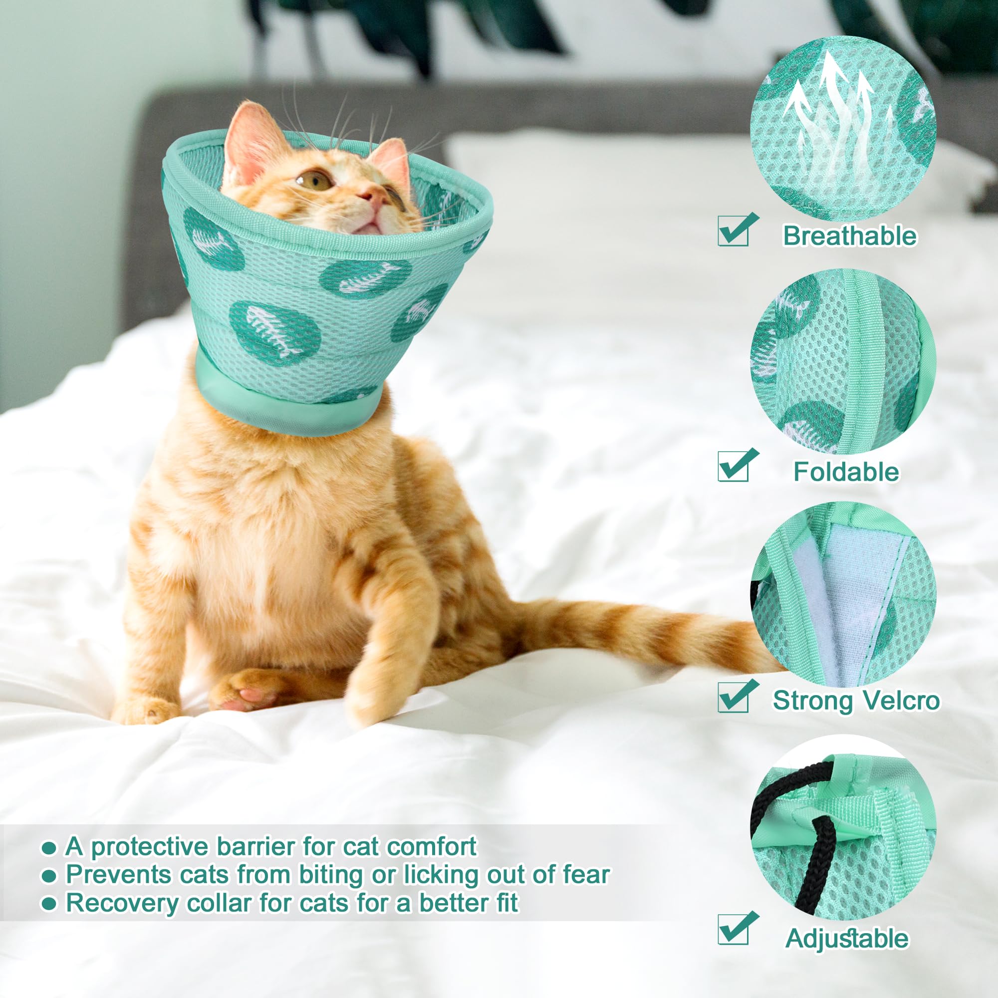 Ledander Soft Cat Cones After Surgery Tall, Cat Recovery Collars & Cones, Cat Neck Cone Alternative Elizabethan Collar for Cats After Surgery Anti-Bite Lick Wound Healing(Green,S)