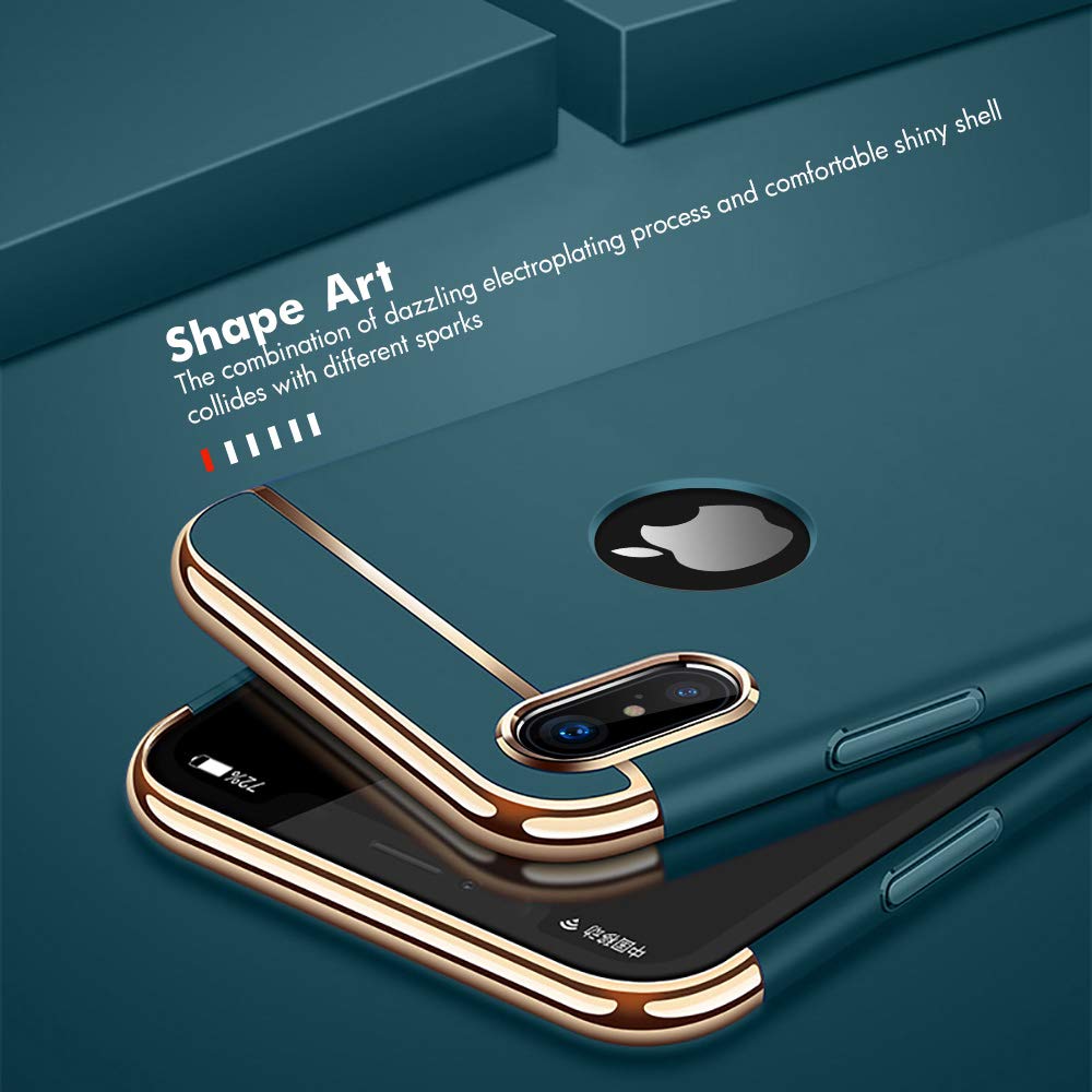 CROSYMX iPhone X/XS Case, 3 in 1 Ultra Thin and Slim Hard Case Coated Non Slip Matte Surface with Electroplate Frame for Apple iPhone X/XS(5.8'') - Dark Green