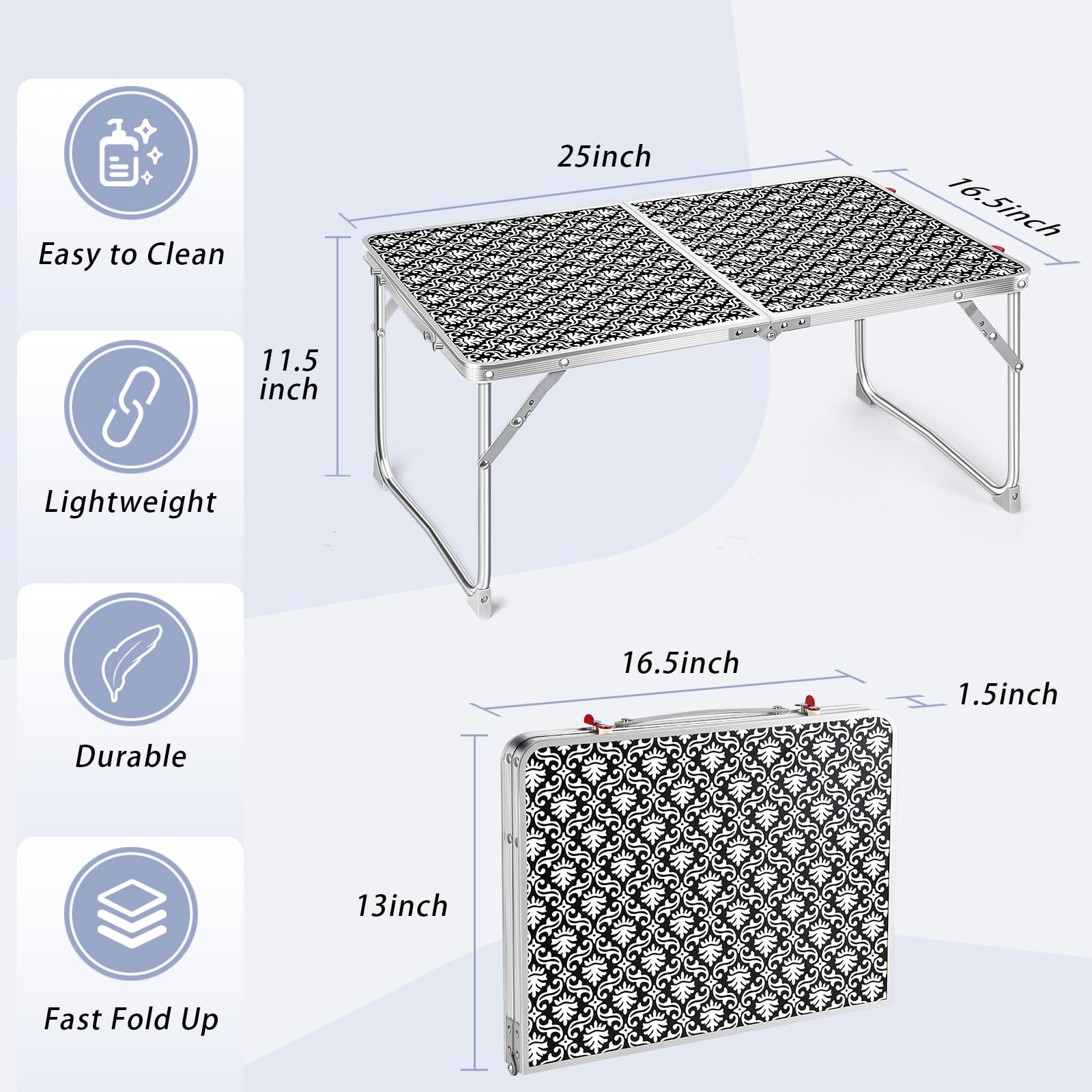 Coobi Small Folding Table,2 Foot x 16.5 inch Fold-in-Half Portable Folding Card Table,Ultralight with Carrying Handle,Black