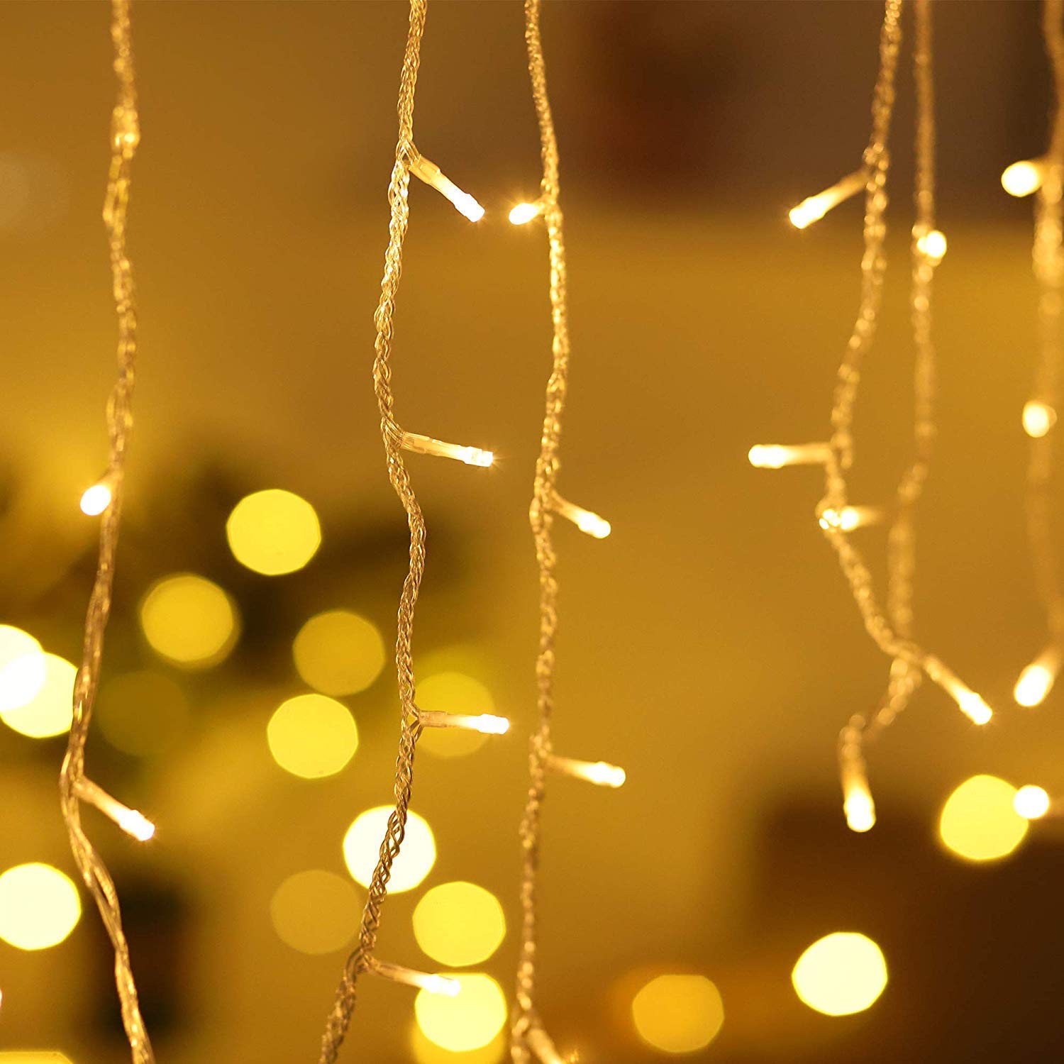 Curtain String Lights,Icicle Lights, Battery Operated,13ft(L) x 3.3ft(H),Remote,8 Mode,200 LED,Hanging Christmas Lights for Home Garden Patio Camping Party Window Balcony Decoration-Warm White
