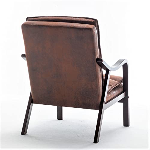 Container Furniture Direct Mid Century Modern Accent Chair for Living Room, Bedroom or Office, Retro-Styled Armchair with Solid Wood Frame and Plush Cushioning, Spotted Microfiber, Brown