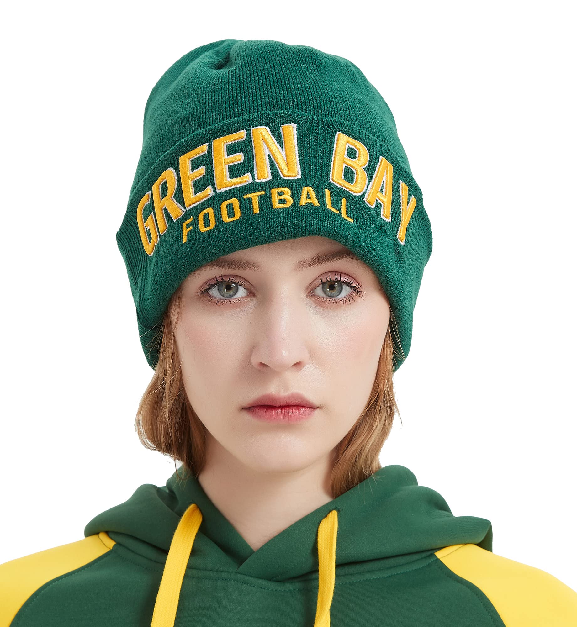 CLORPEAK Green Bay Embroidery Classic Cuff Beanie Hat Cuffed Winter Hat Knit Toque Skull Cap - Green OneSize