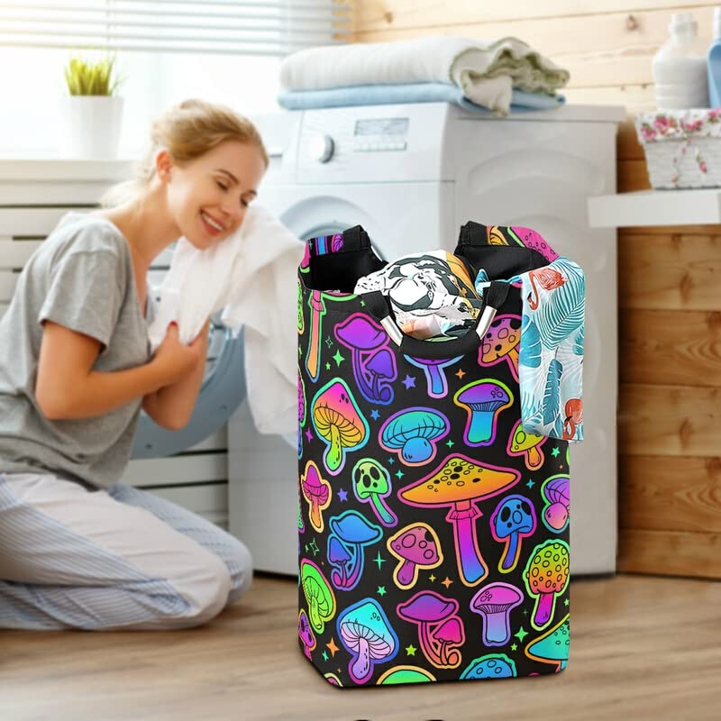 Sletend Large Laundry Basket Mushroom Colorful Large Laundry Basket with Handle Foldable Durable Clothes Hamper Laundry Bag Toy Bin