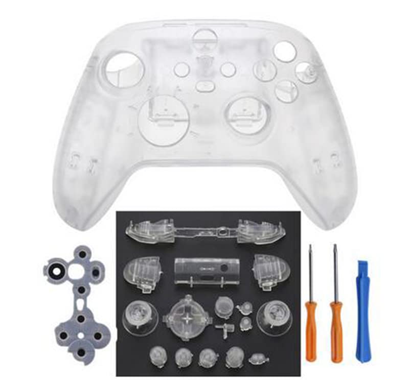 Front Faceplate Cover + Back Housing Shell Case with Full Buttons Tools for Xbox Series X S Controller Housing Shell Replacement (Clear)