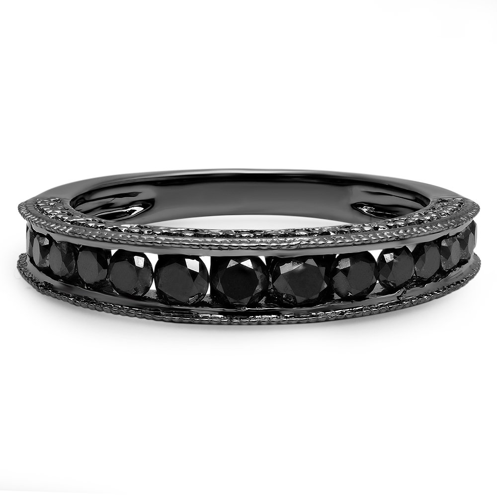 Dazzlingrock Collection 0.85 Carat (Cttw) Black Plated 10K Black Diamond Vintage Wedding Band, White Gold, Size 8
