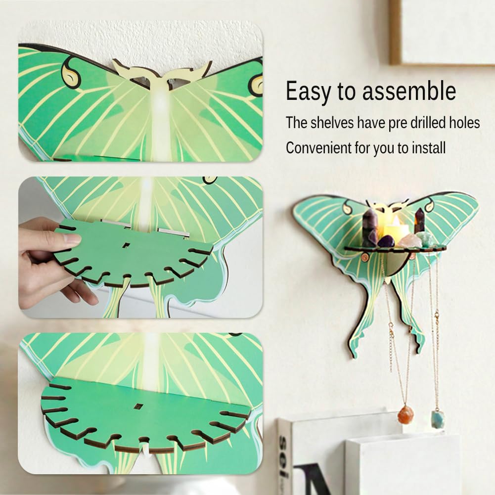 JruiZhp Butterfly Shelf, 1Pcs Green Butterfly Wooden Whimsigoth Decor Shelf Hanging Wall Shelf Floating Holder Shelves Storage Rack for Home Decoration