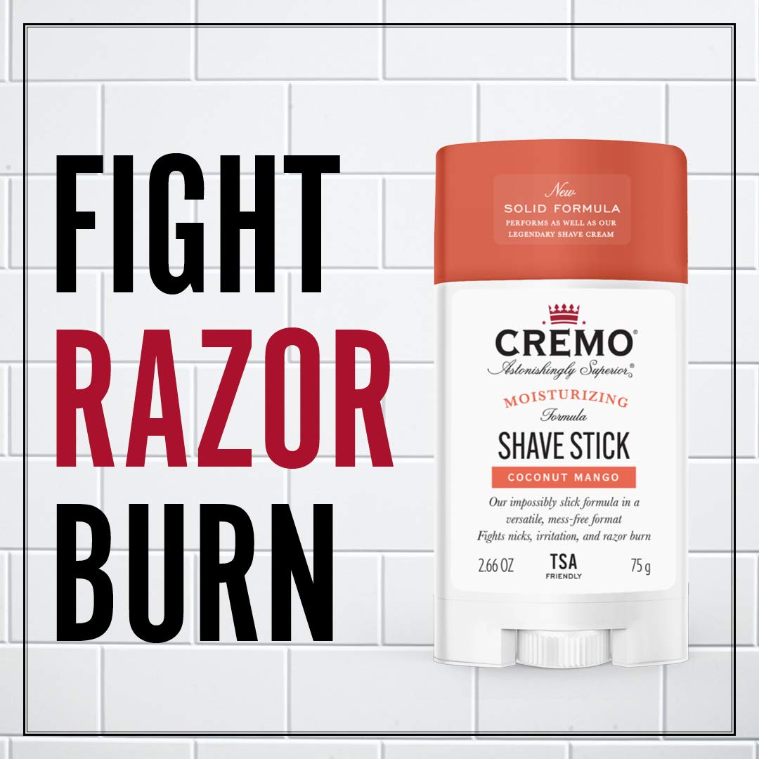 Cremo Coconut Mango Moisturizing Shave Stick for Women, Solid Mess-Free Formula, 2.66 Oz