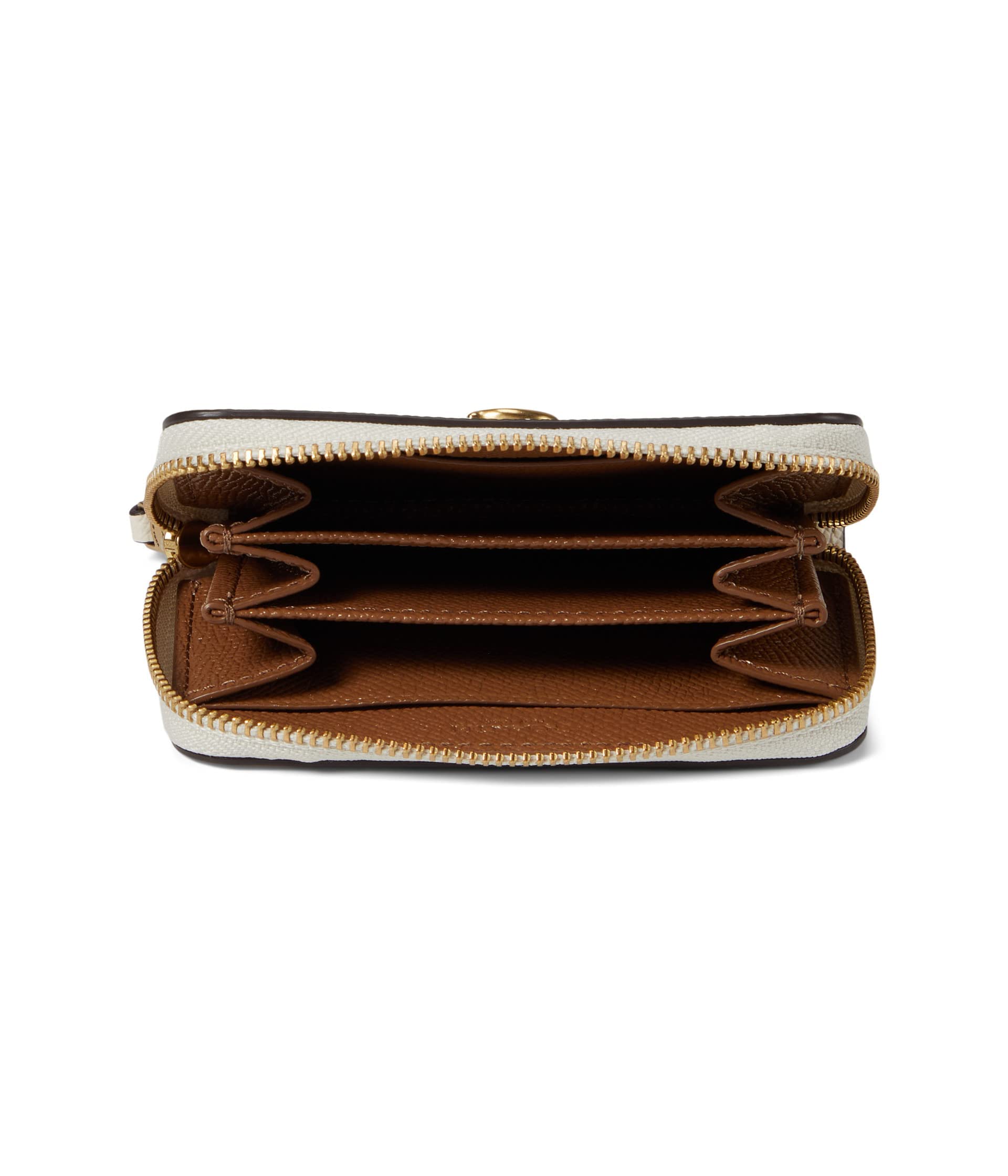 Coach Cross Grain Leather Small Zip Around Card Case Chalk One Size