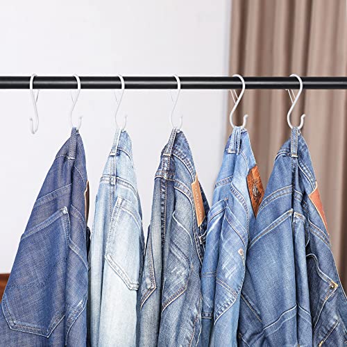 S Hooks Metal Safety Buckle S Shaped Hooks Stainless Steel S Hook Hangers Heavy Duty Anti-Falling S Hooks for Hanging Plants, Lights, Pot, Pans, Cups for Kitchen, 3.55 Inch (White,20 Packs)