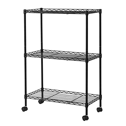 Loyaltaling Utility Carts, with Wheels Kitchen Storage Carts 3-Tier All-Purpose Shelving Heavy Duty Adjustable Storage Units Steel Organizer Wire Rack Wire Rack Shelf for Pantry Garage
