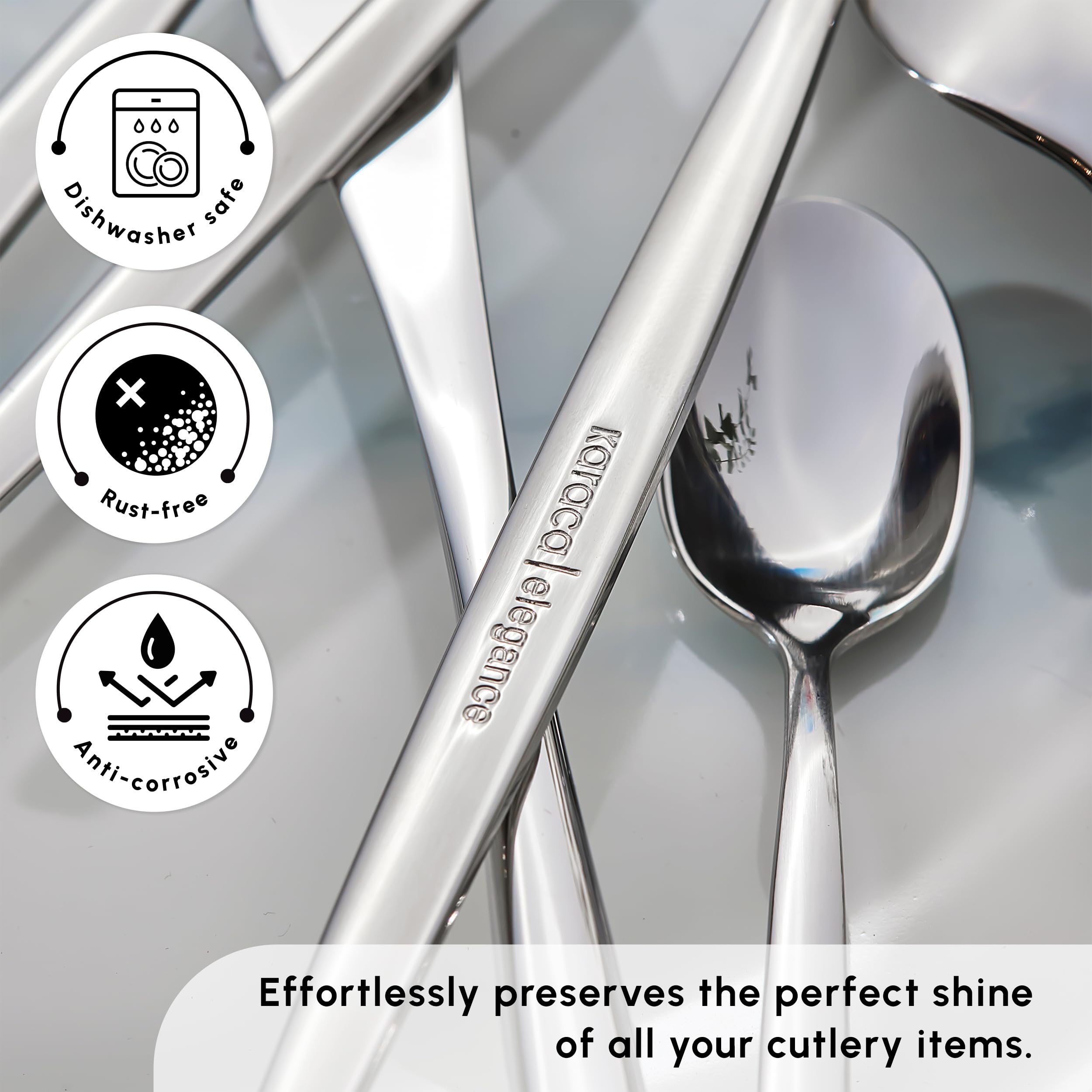 Karaca Lizbon 60-Piece Cutlery Set for 12 People -18/10 Stainless Steel, Dinnerware Tableware Silverware Service, includes Forks, Spoons, knives, forks, Teaspoons, Mirror Polished, Dishwasher Safe