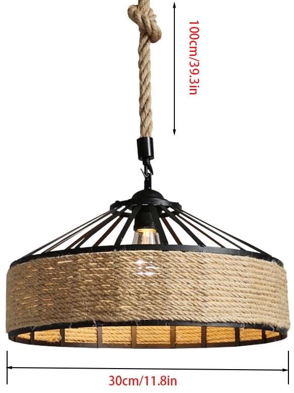 KEFA Battery Operated Pendant Light with Remote,Hemp Rope Chandelier Pendant Lights Kitchen Island No Hardwired,Cordless Hanging Lights for Living Room,Restaurant (Size : 1 Pack)