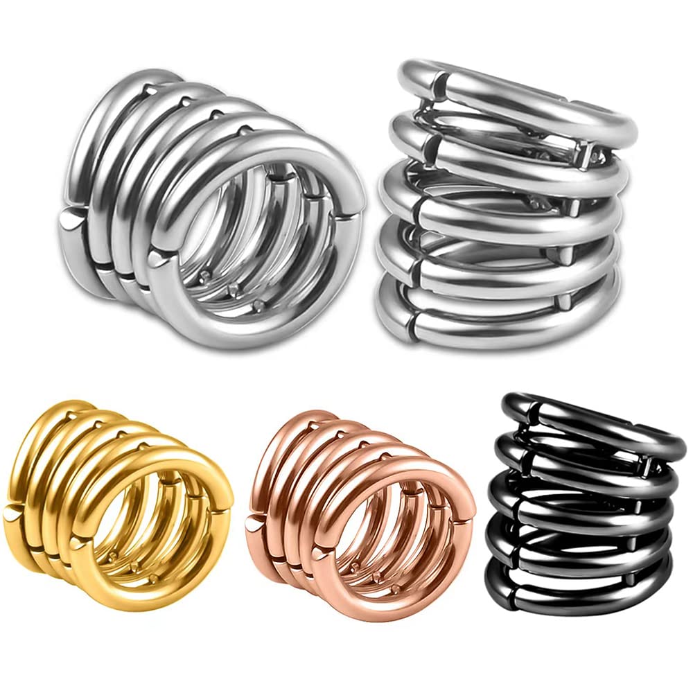 Earblity 10mm Stacker Ring Lobe Clip Ear Gauges Plugs Ear Tunnels Stretcher Earring Studs Clip on Cartilage Body Piercing Jewelry 2PCS Gold Rose Black Silver