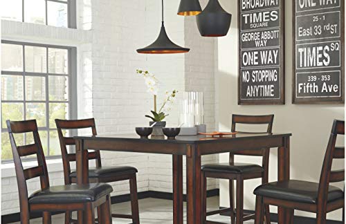 Signature Design by Ashley Coviar 6 Piece Dining Set, Includes Table, 4 Chairs & Bench, Dark Brown & Coviar 5 Piece Counter Height Dining Set, Includes Table & 4 Barstools, Brown
