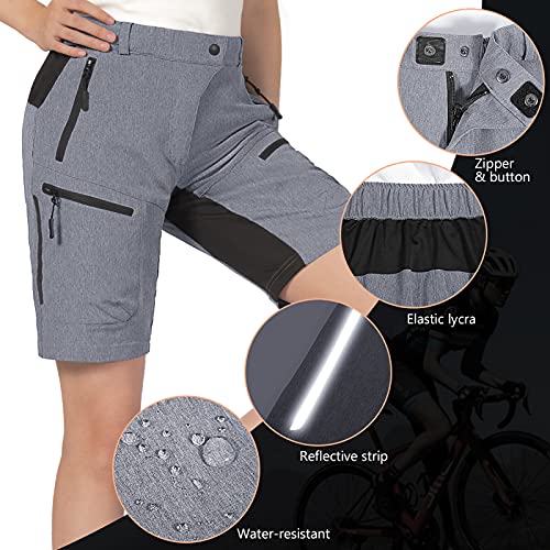 Cycorld Women's-Mountain-Bike-Shorts Baggy-Fashion-Breathable with Zip Pockets(Grey,Small)