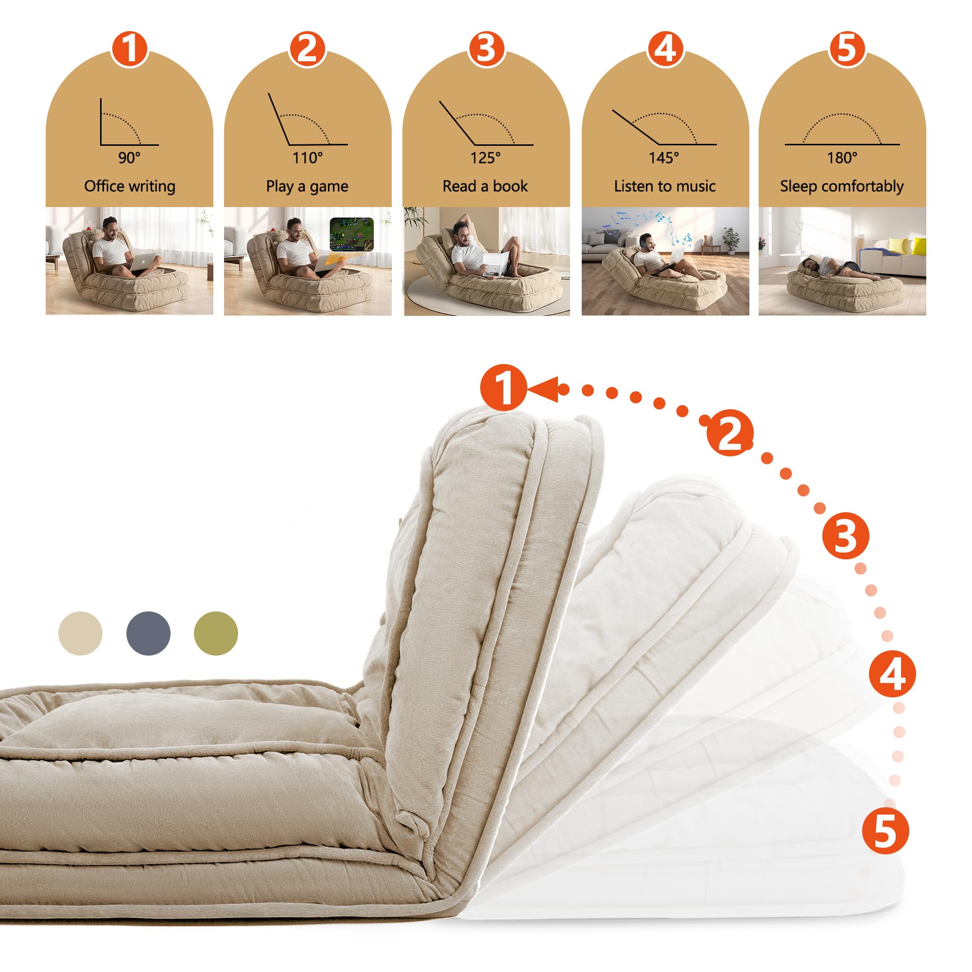 lanoke Foldable Tatami Sofa Bed, Pull-Out Lazy Sofa for Living Room, Bedroom, Backyard, or Balcony, Versatile Human and Dog Bed, Compact Folding Design for Indoor and Outdoor Use (Beige)