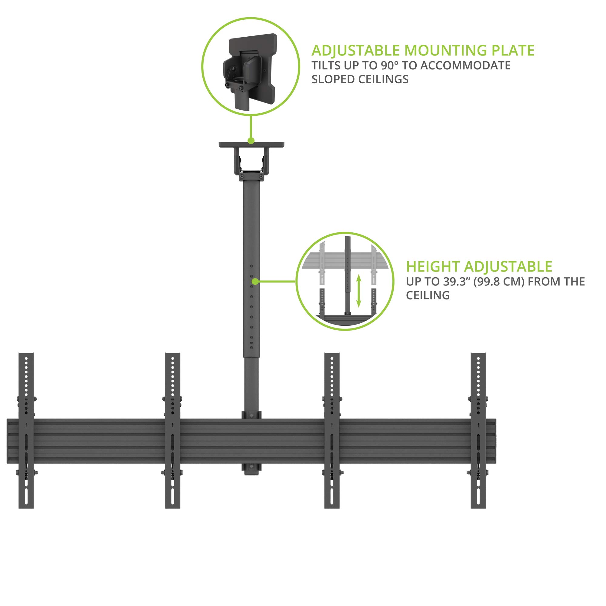 Kanto MBC211T Digital Signage Menu Board Ceiling Mount System with Tilting Arms for 40-Inch to 60-Inch TVs | Precision Leveling for Perfect TV Alignment | 2 TVs | Black