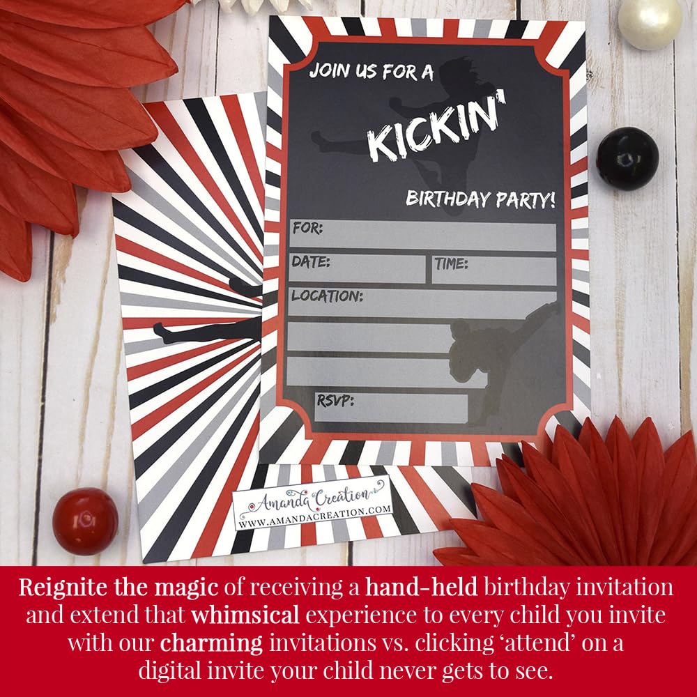 Karate, Tae Kwon Do, Martial Arts Birthday Party Invitations, 20 5x7 Fill In Cards with Twenty White Envelopes by AmandaCreation
