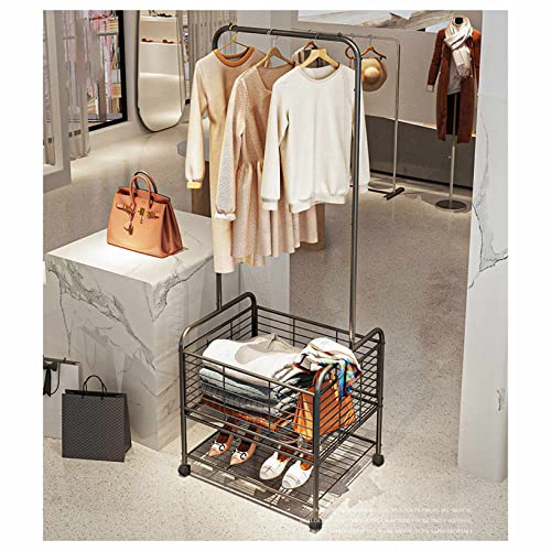 Laundry Cart with Clothes Rack,Rolling Laundry Hamper Basket Cart with Metal Wire Storage Rack and Hanging Rack ,Laundry Butler Garment Rack Storage Rack