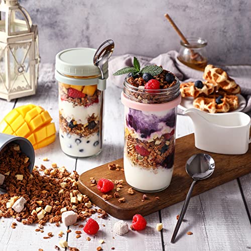 LANDNEOO 4 Pack Overnight Oats Containers with Lids and Spoons, 24 oz Glass Mason Jars for Overnight Oats, Large Capacity Airtight Jars for Milk, Cereal, Fruit
